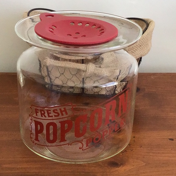 Kitchen | Vintage Glass Bowl Fresh Popcorn Popper Jar Red Graphics 7 ...